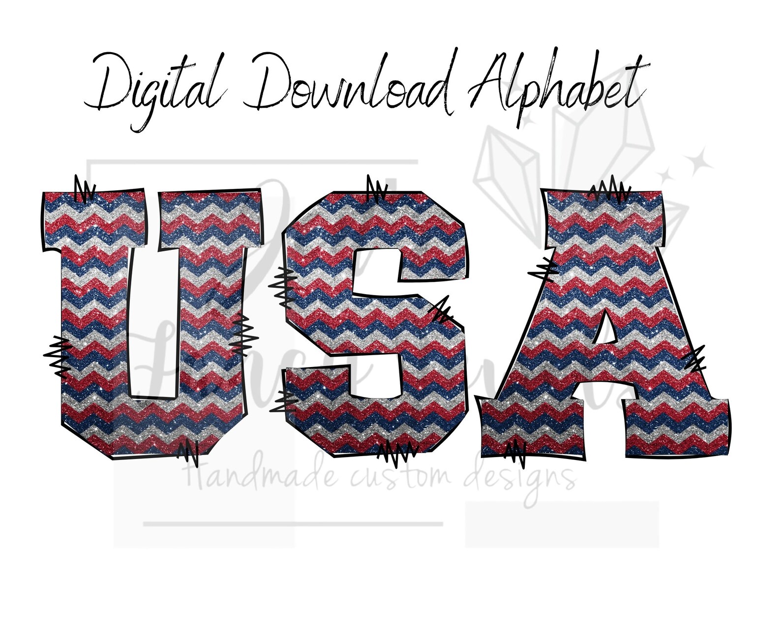 Patriotic Glitter Look Doodle Alphabet, July 4th Letters for ...