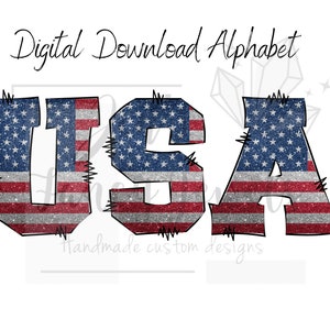 Patriotic Glitter Look Doodle Alphabet, July 4th Letters for ...