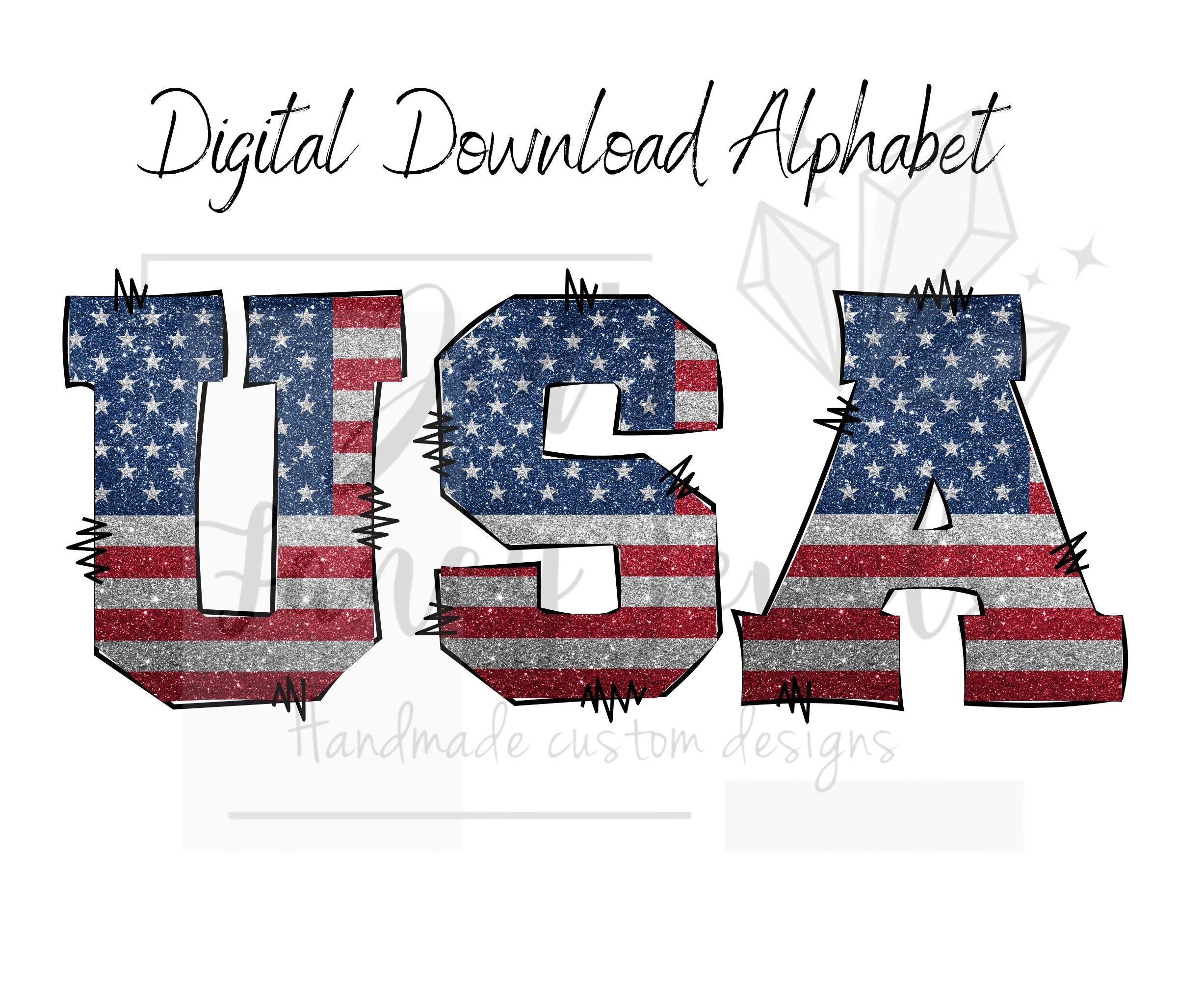 Patriotic Glitter Look Doodle Alphabet, July 4th Letters for ...