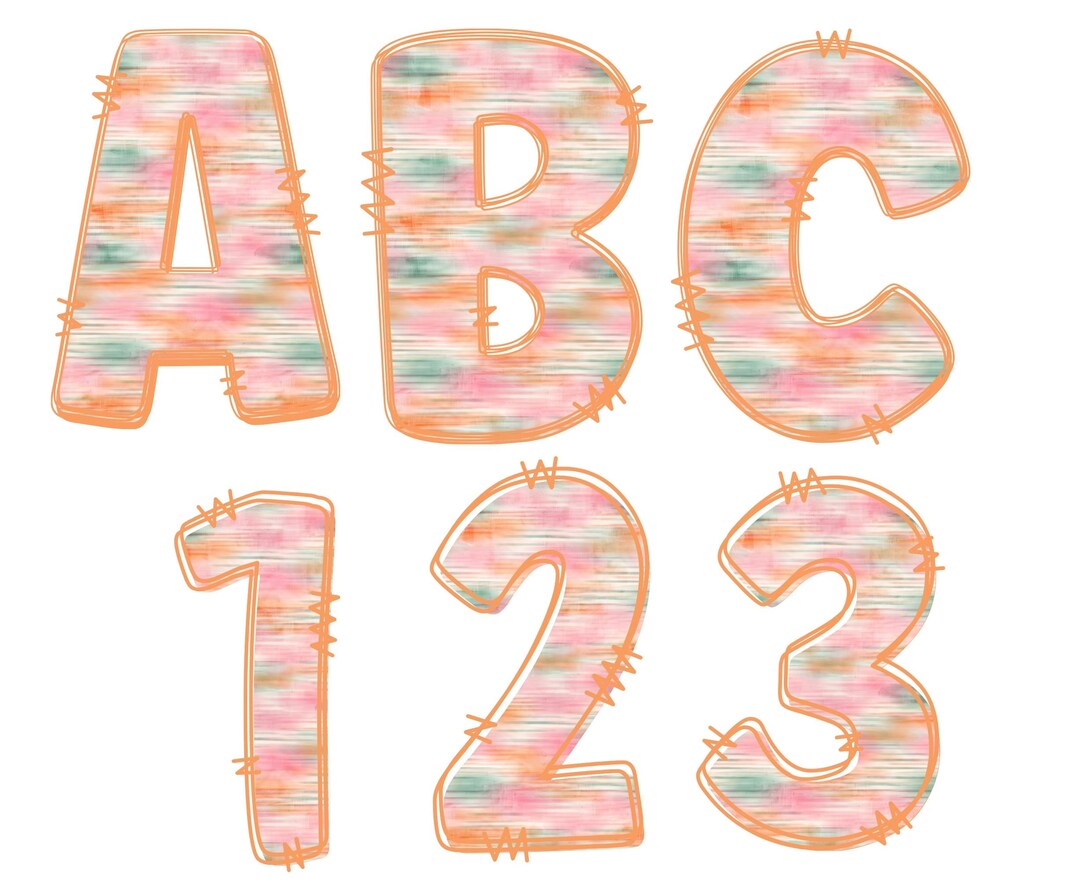 Pastel Watercolor Doodle Letters, Geometric and Brush Stroke Patterned ...