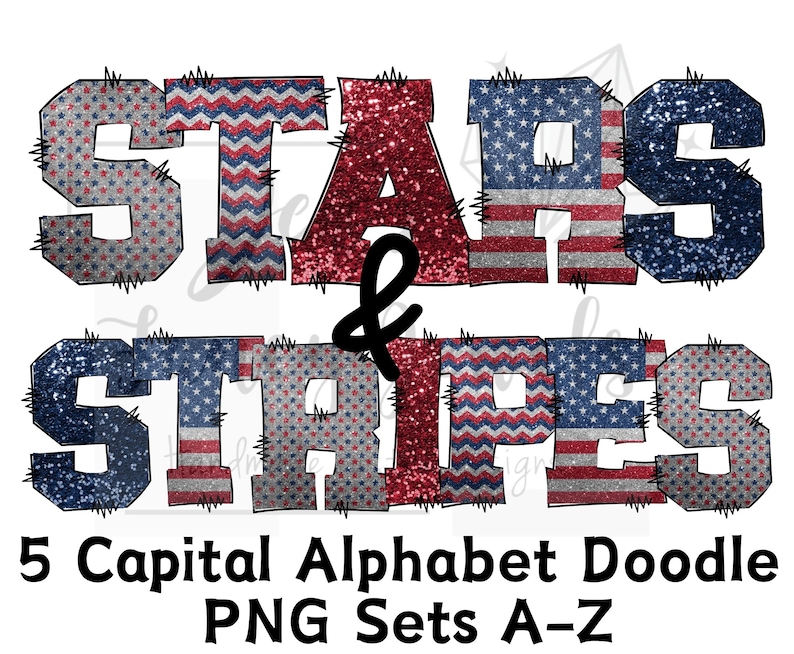 Patriotic Glitter Look Doodle Alphabet, July 4th Letters for ...