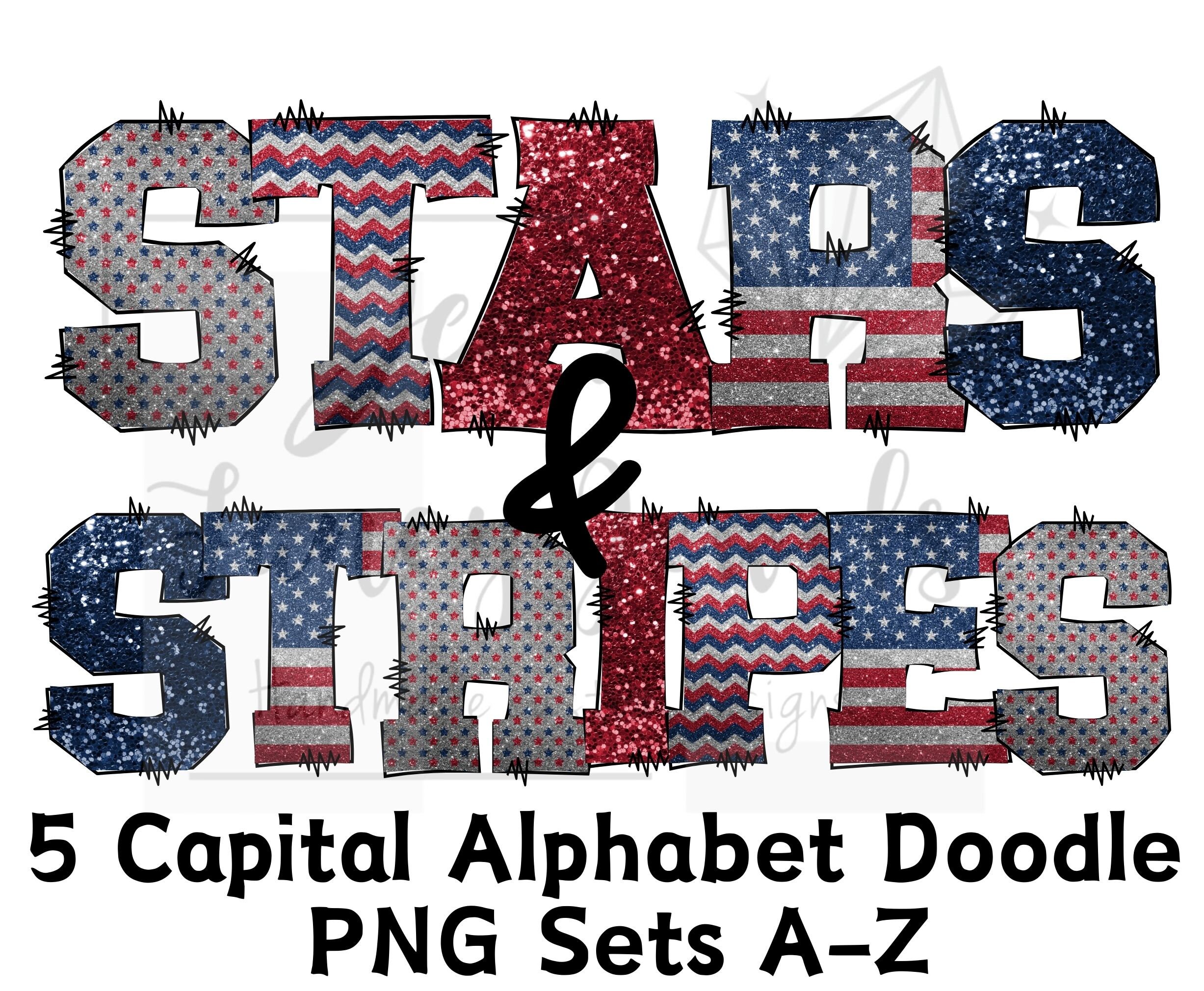 Patriotic Glitter Look Doodle Alphabet, July 4th Letters for ...