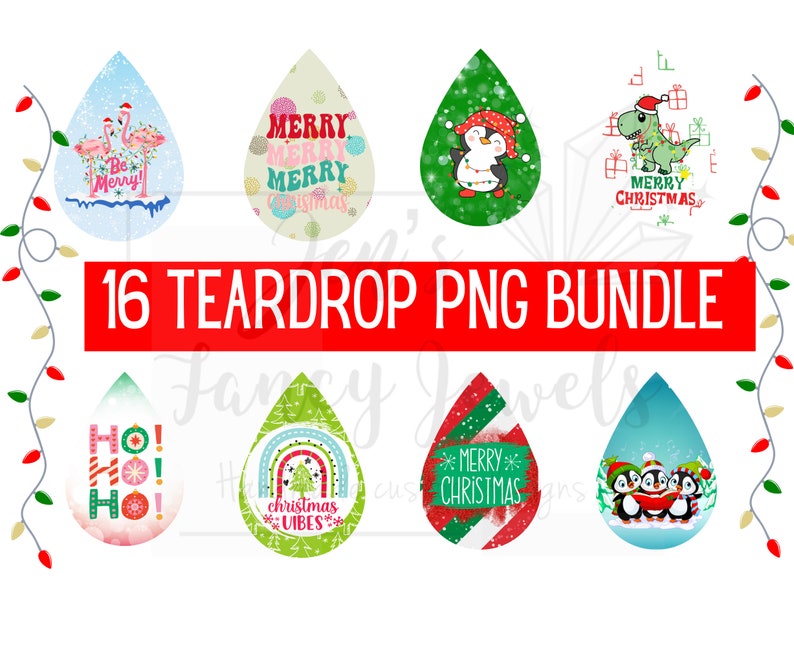 Cute Christmas Teardrop PNG Bundle, DIY Sublimation Earrings, Penguin ...
