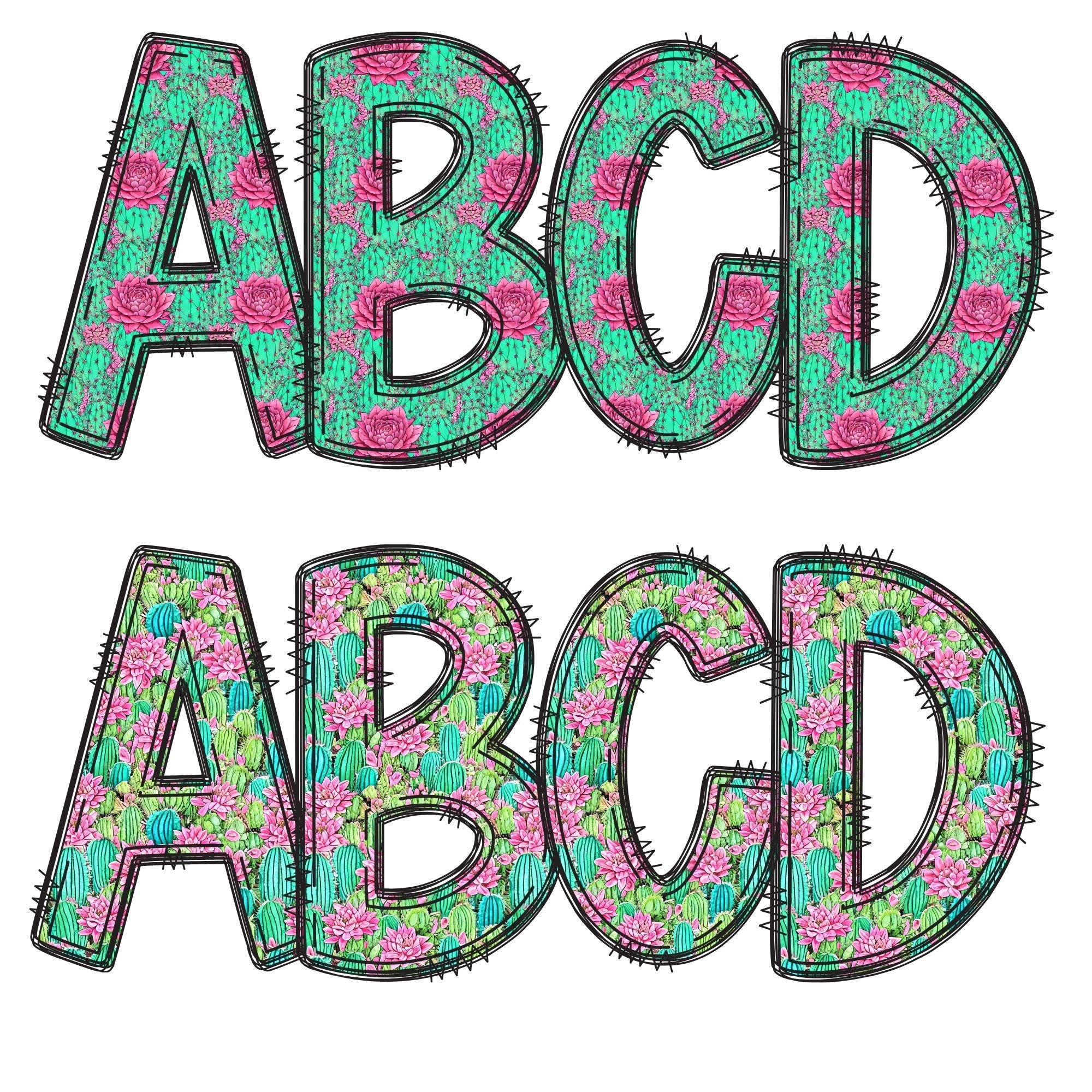 Cactus Doodle Letters, Cactus Alphabet Clipart, Cactus Doodle Alphabet ...