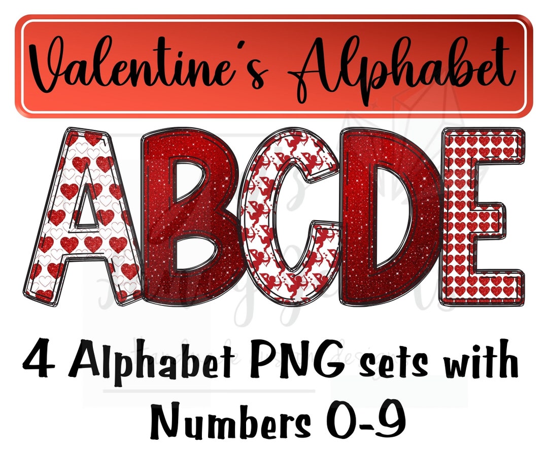 Valentines Alphabet PNG, Red Valentines Letters for Sublimation, Cute ...