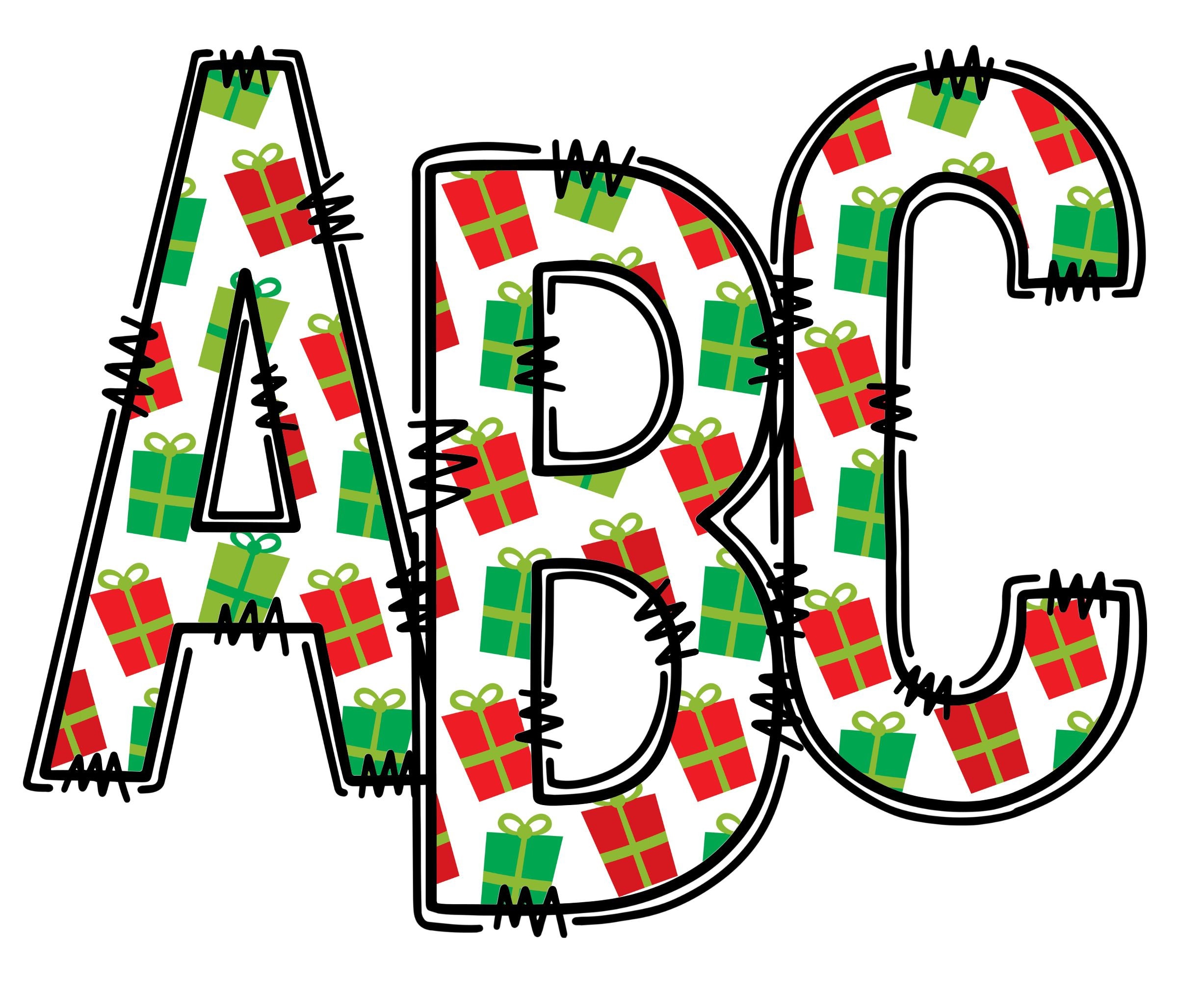 Christmas Doodle Alphabet PNG, Christmas Letters for Sublimation ...