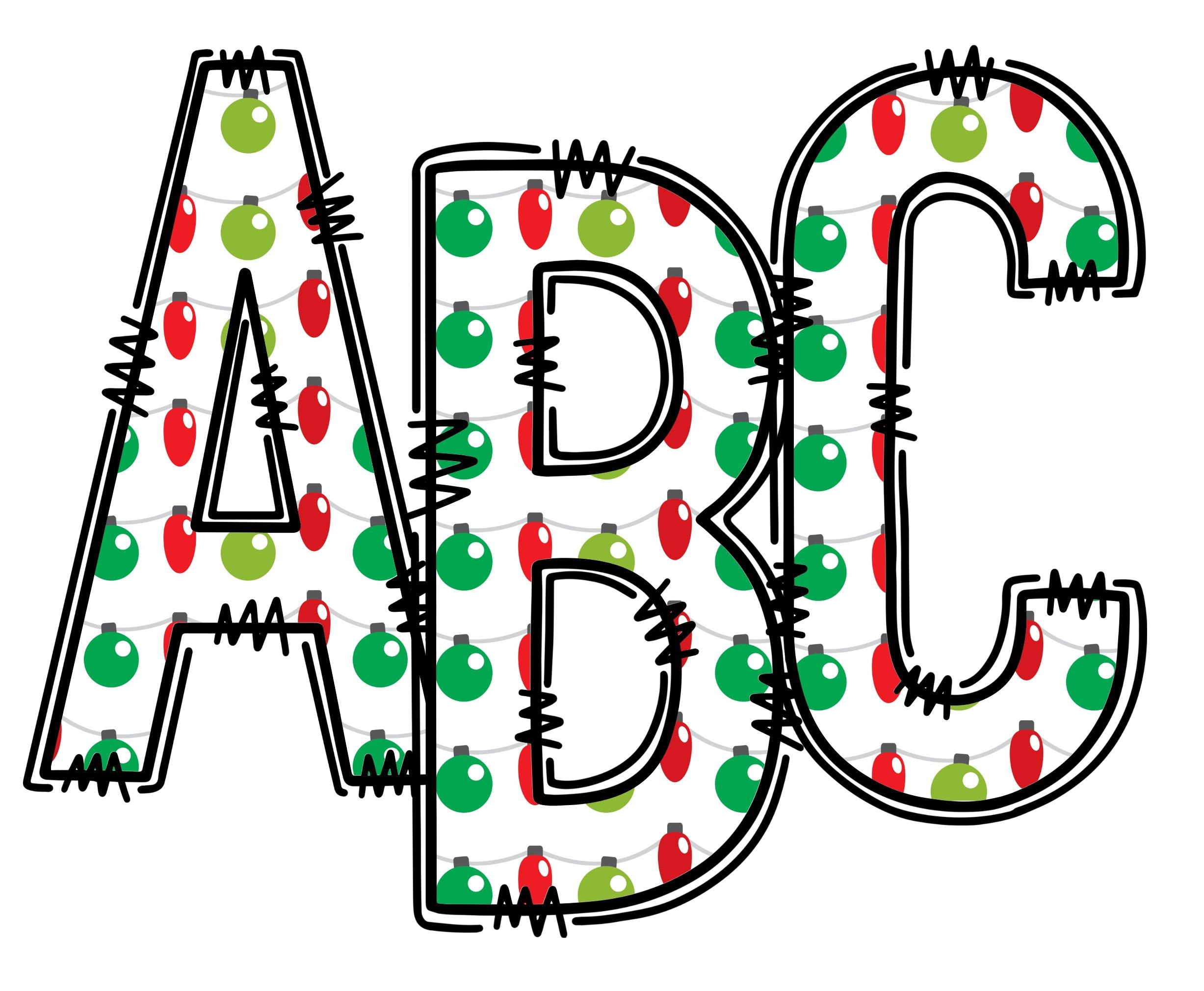 Christmas Doodle Alphabet PNG, Christmas Letters for Sublimation ...
