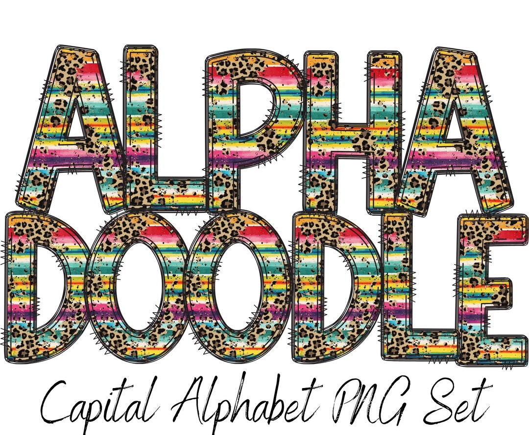 Serape Leopard Doodle Alphabet, Distressed Serape Letters PNG, Colorful ...