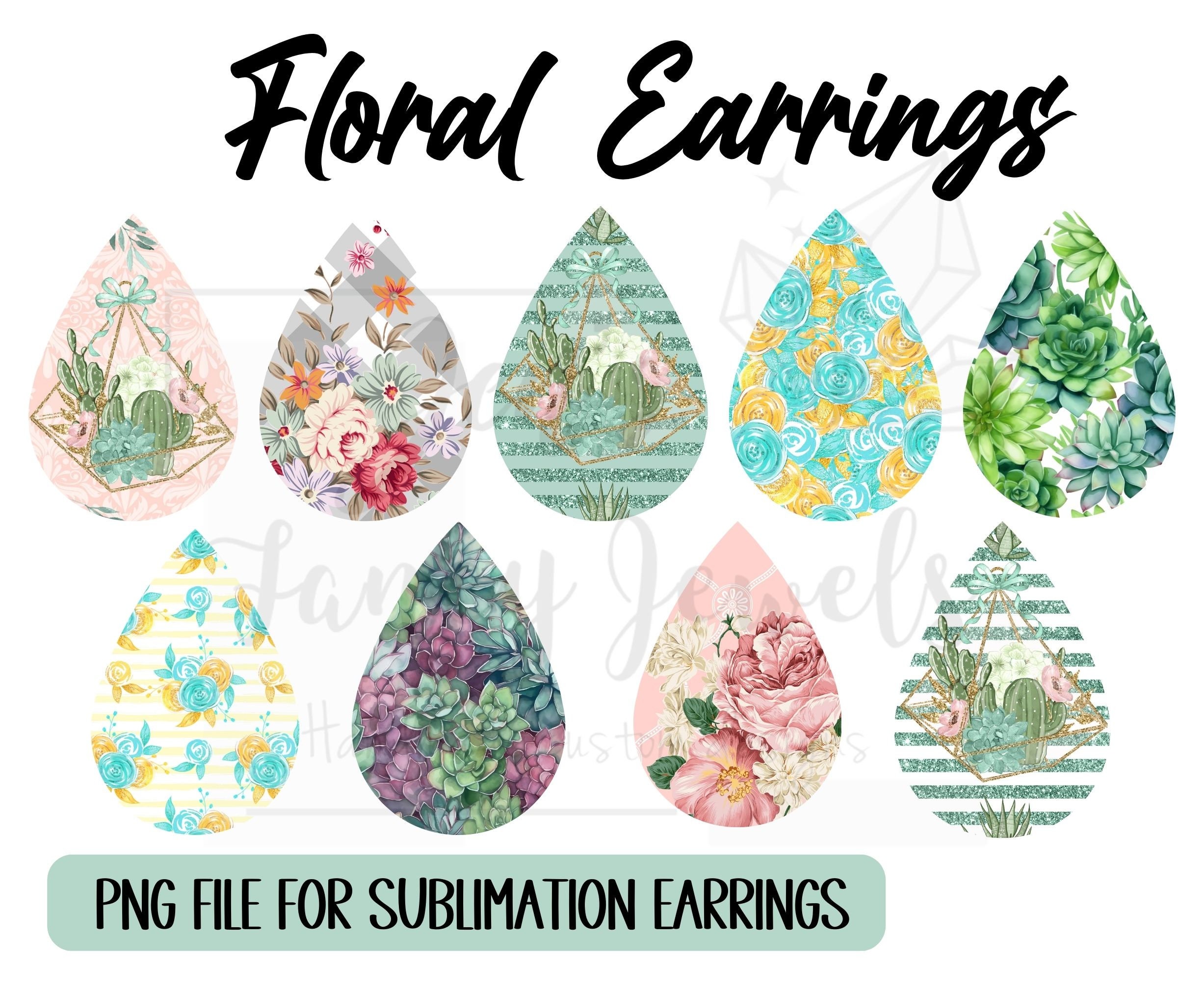 Floral Earrings PNG, Teardrop PNG Bundle for Sublimation Earrings ...