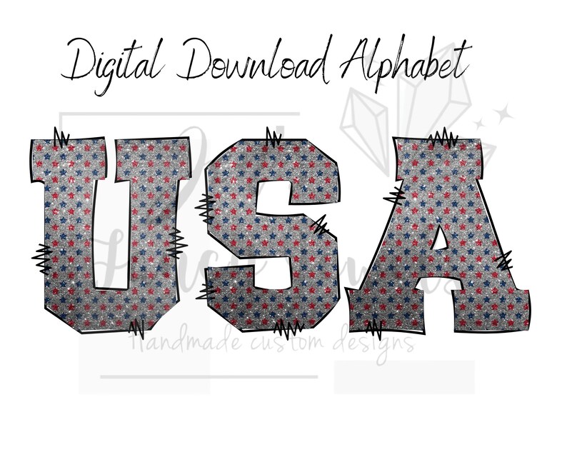 Patriotic Glitter Look Doodle Alphabet, July 4th Letters for ...