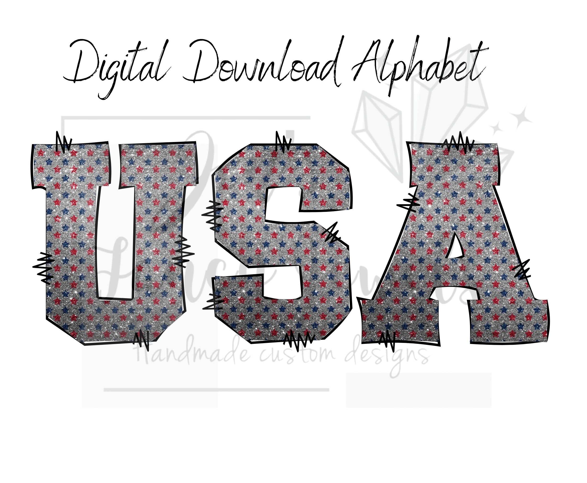Patriotic Glitter Look Doodle Alphabet, July 4th Letters for ...