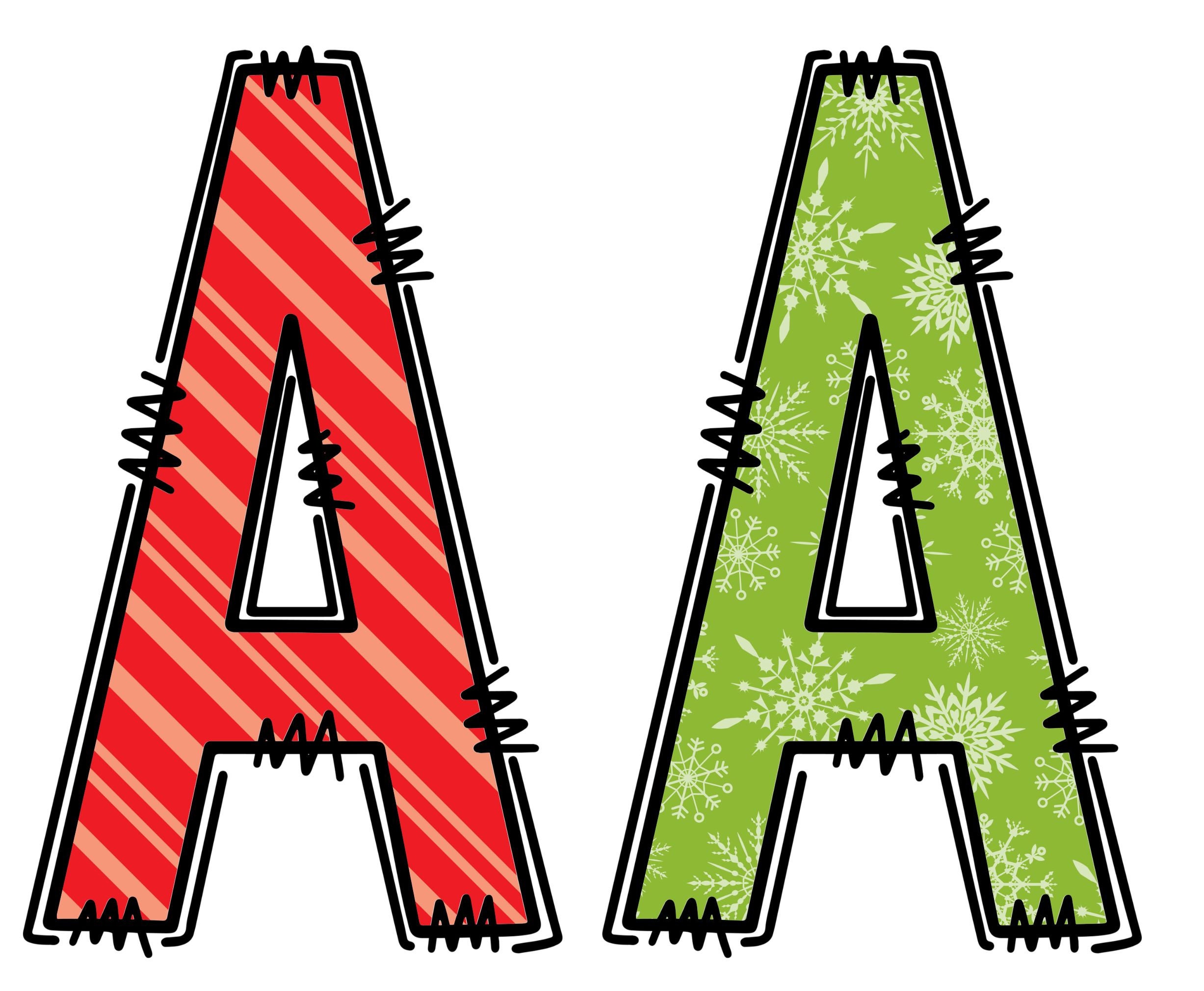 Christmas Doodle Alphabet PNG, Christmas Letters for Sublimation ...