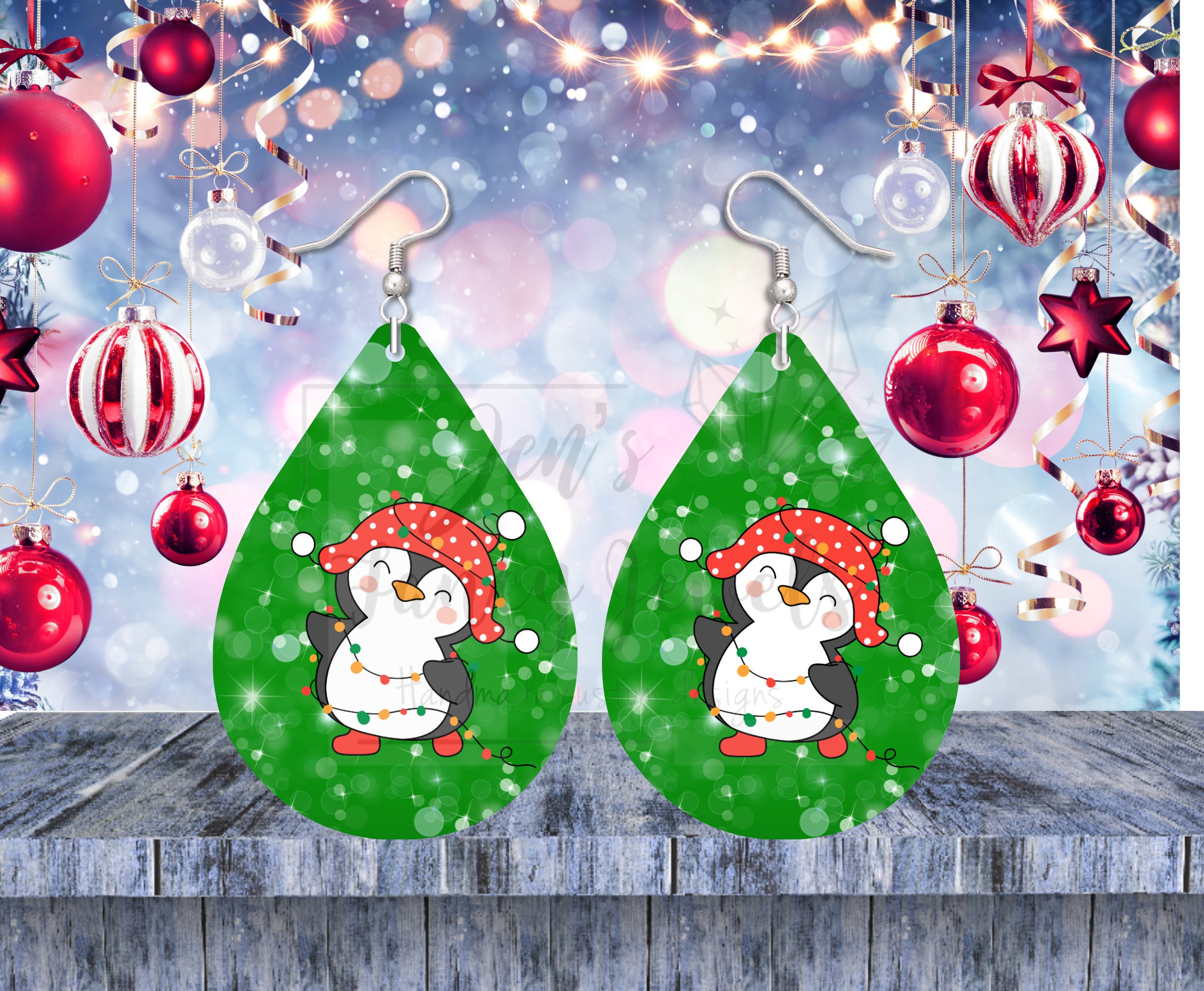 Cute Christmas Teardrop PNG Bundle, DIY Sublimation Earrings, Penguin ...