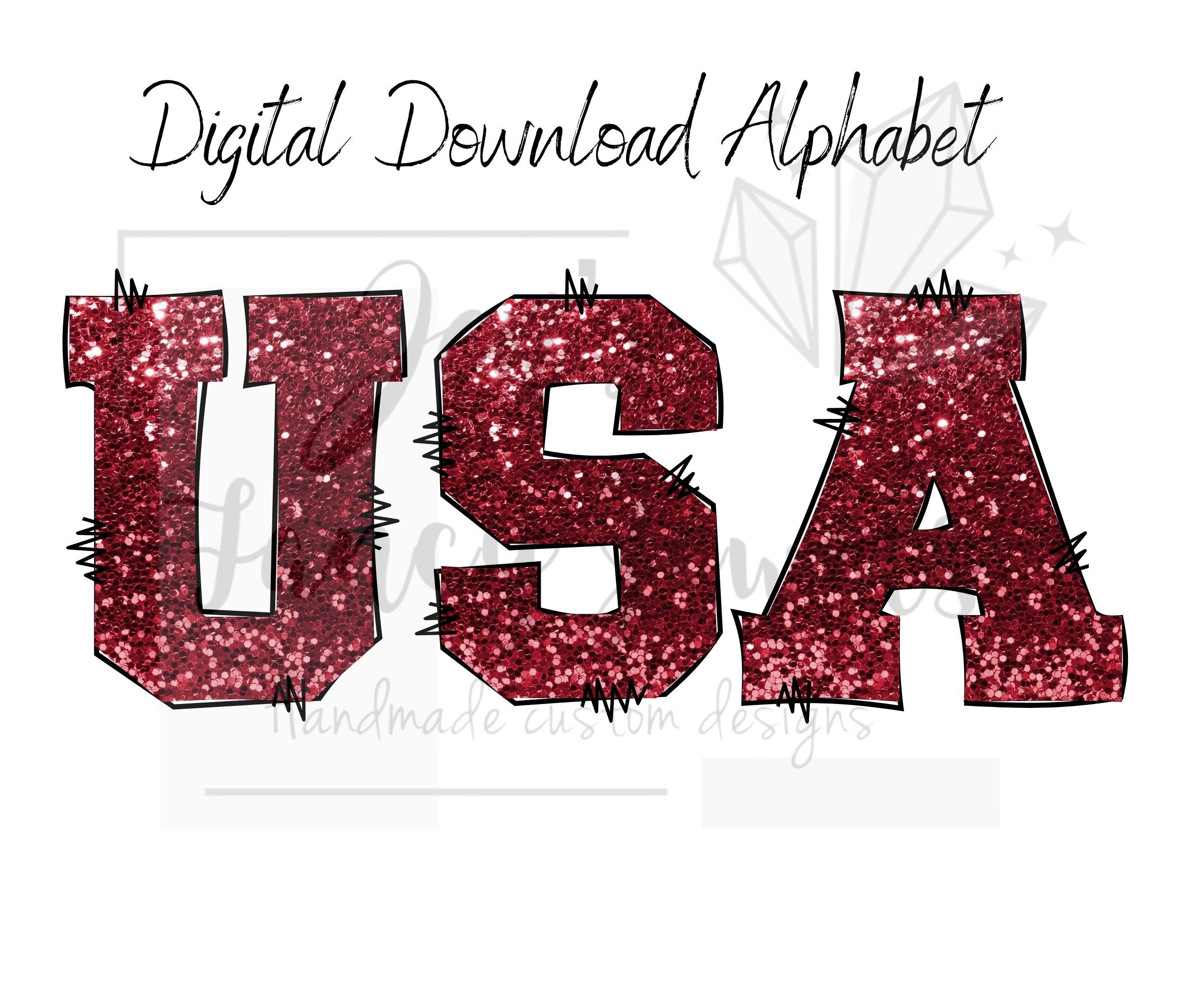 Patriotic Glitter Look Doodle Alphabet, July 4th Letters for ...