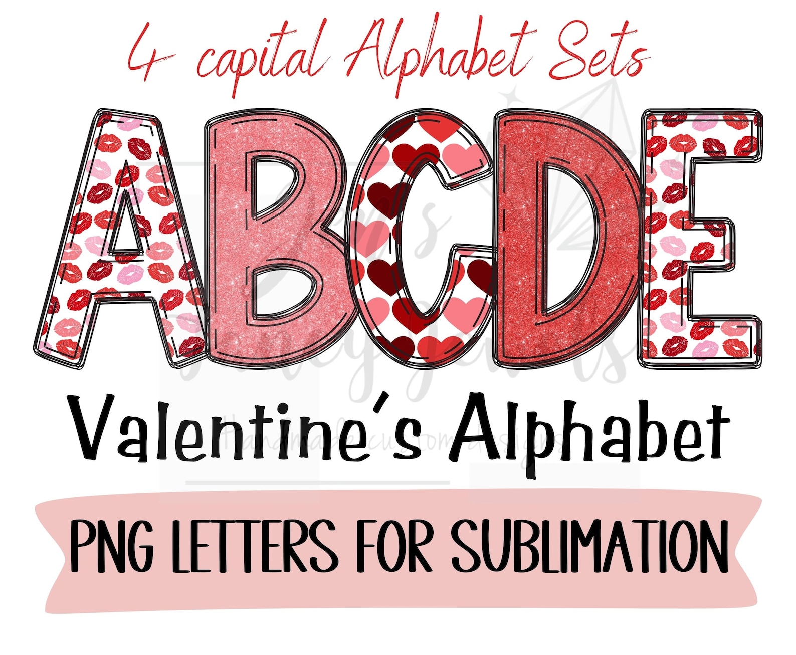Valentines Alphabet PNG, Pink and Red Valentines Letters for ...