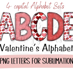 Valentines Alphabet PNG, Pink and Red Valentines Letters for ...