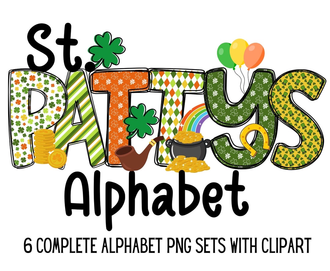 St. Pattys Day Doodle Alphabet, St Patricks Day PNG Letters, Clipart ...