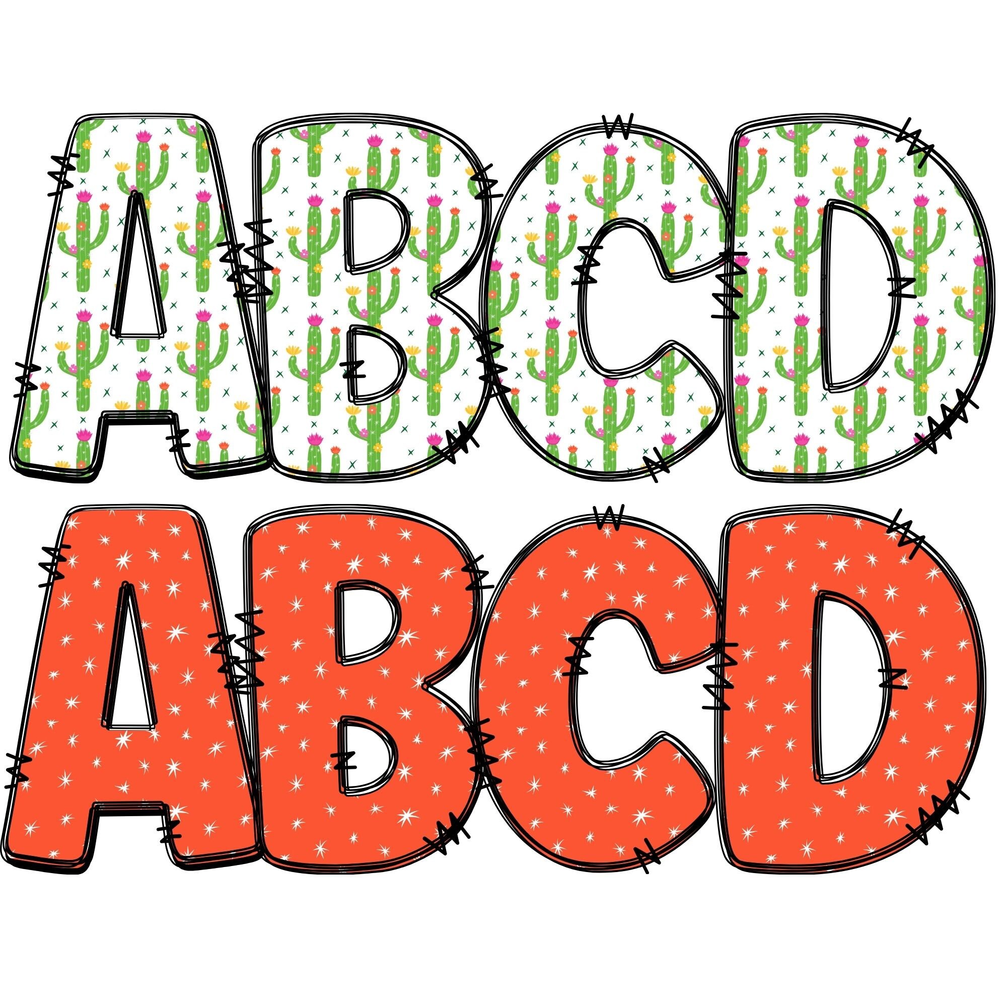 Cactus Doodle Letters, Cactus Alphabet Clipart, Cactus Doodle Alphabet ...