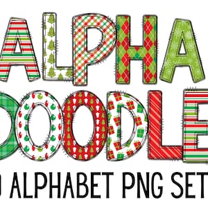 Christmas Doodle Alphabet PNG, Christmas Letters for Sublimation ...