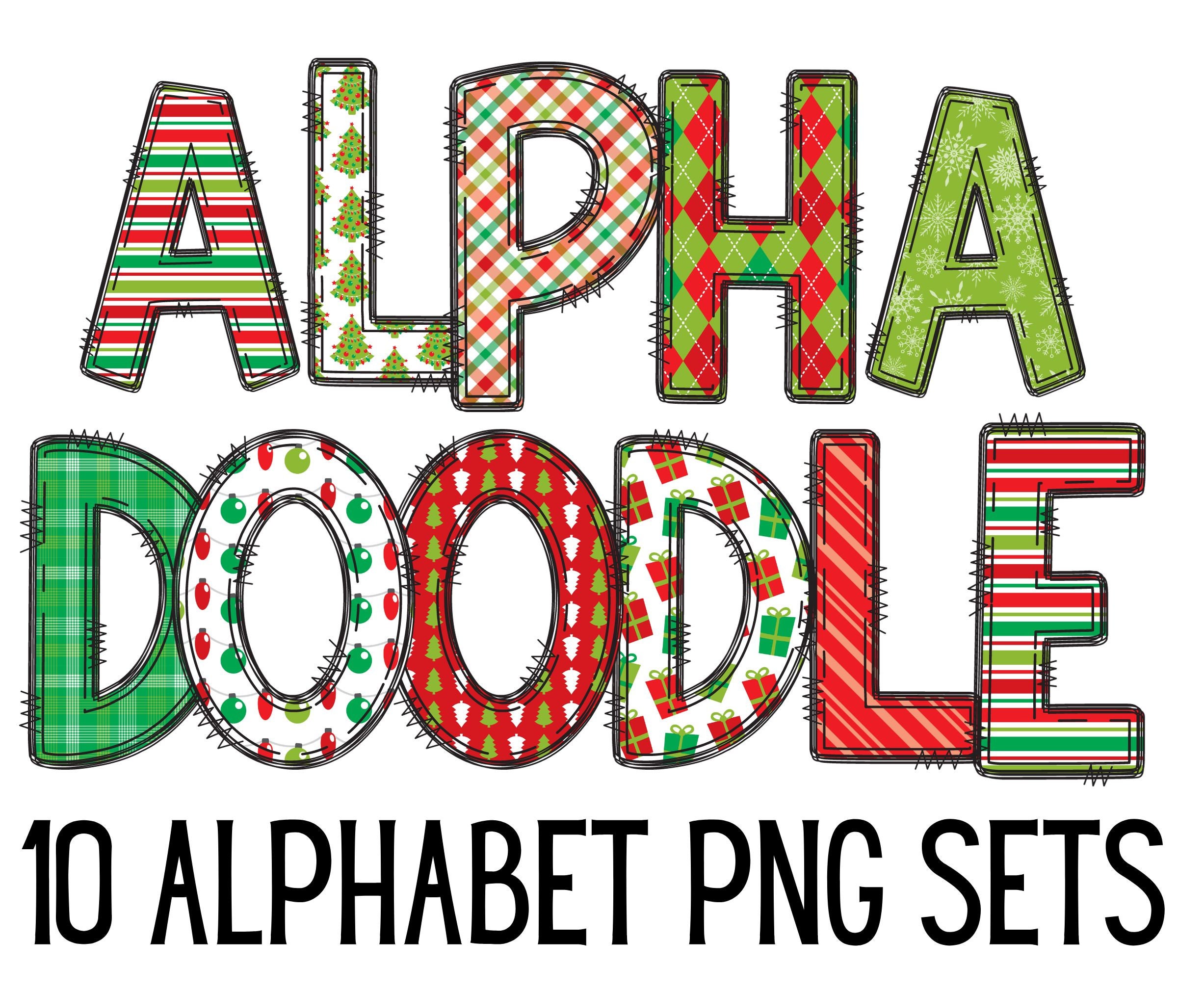 Christmas Doodle Alphabet PNG, Christmas Letters for Sublimation ...