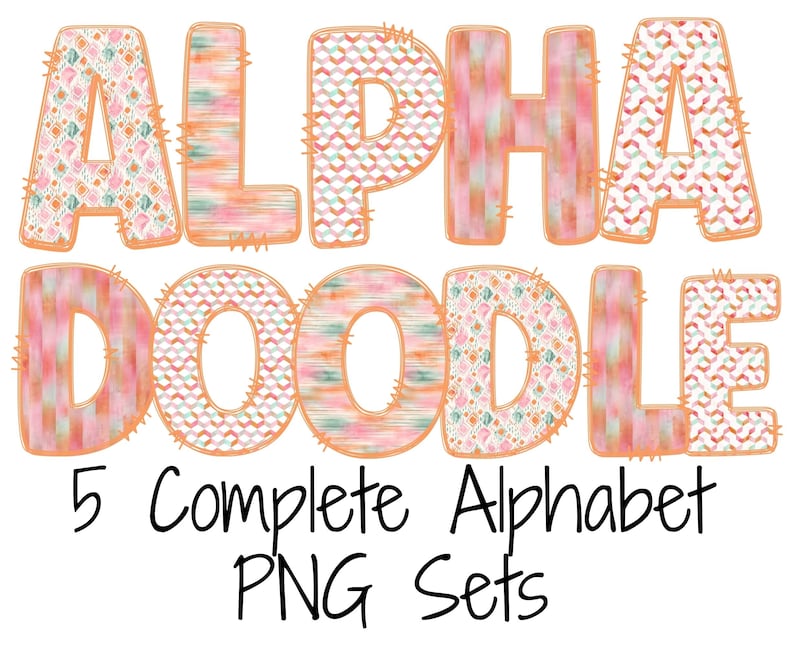 Pastel Watercolor Doodle Letters, Geometric and Brush Stroke Patterned ...