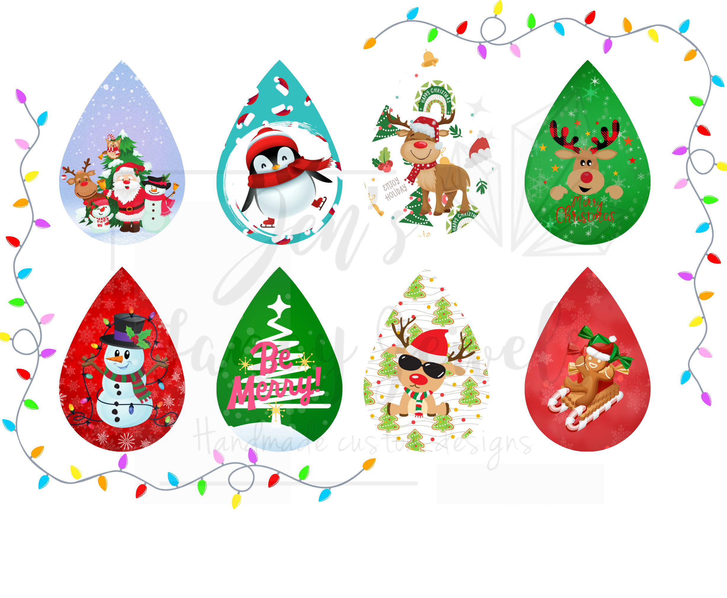 Cute Christmas Teardrop PNG Bundle, DIY Sublimation Earrings, Penguin ...