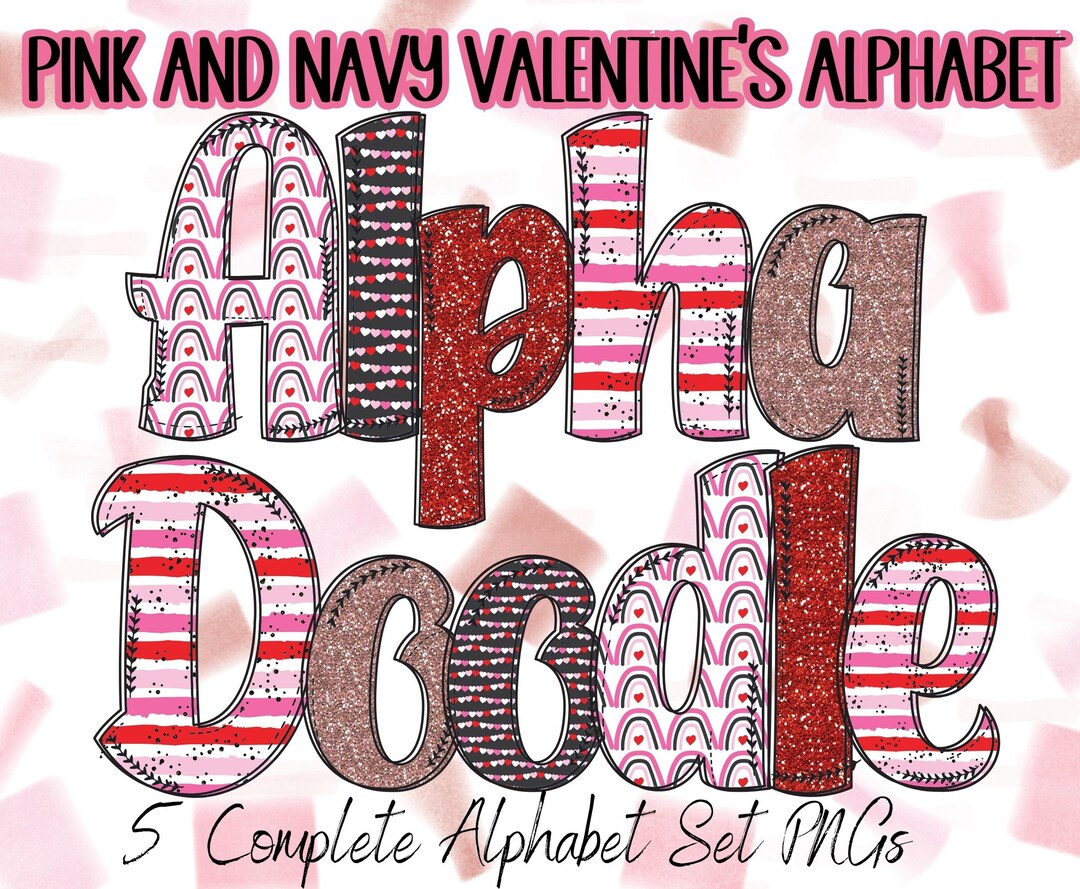 Valentines Alphabet PNG, Pink and Navy Valentines Letters for ...
