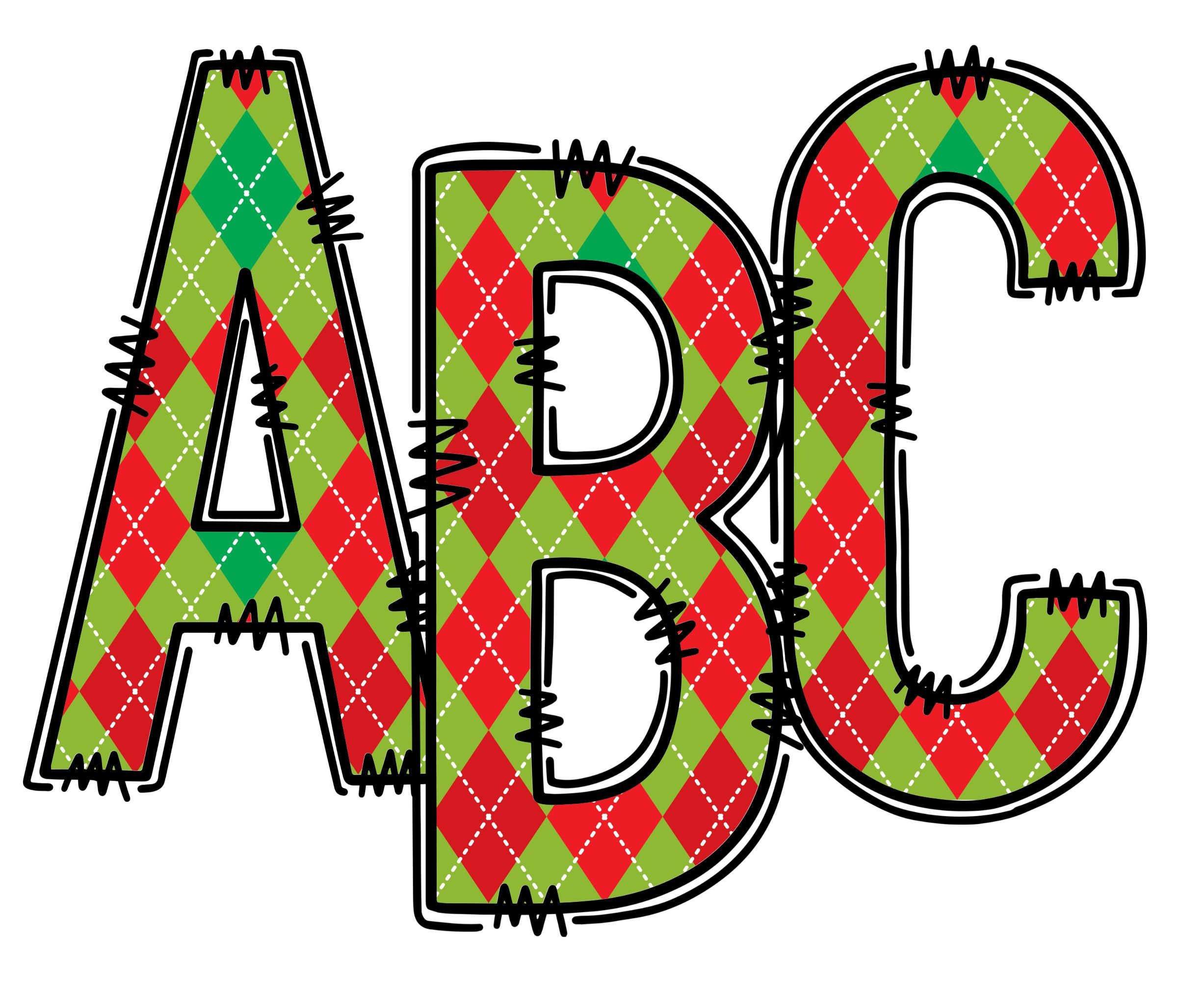 Christmas Doodle Alphabet PNG, Christmas Letters for Sublimation ...
