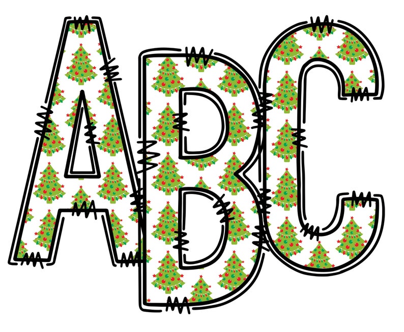 Christmas Doodle Alphabet PNG, Christmas Letters for Sublimation ...