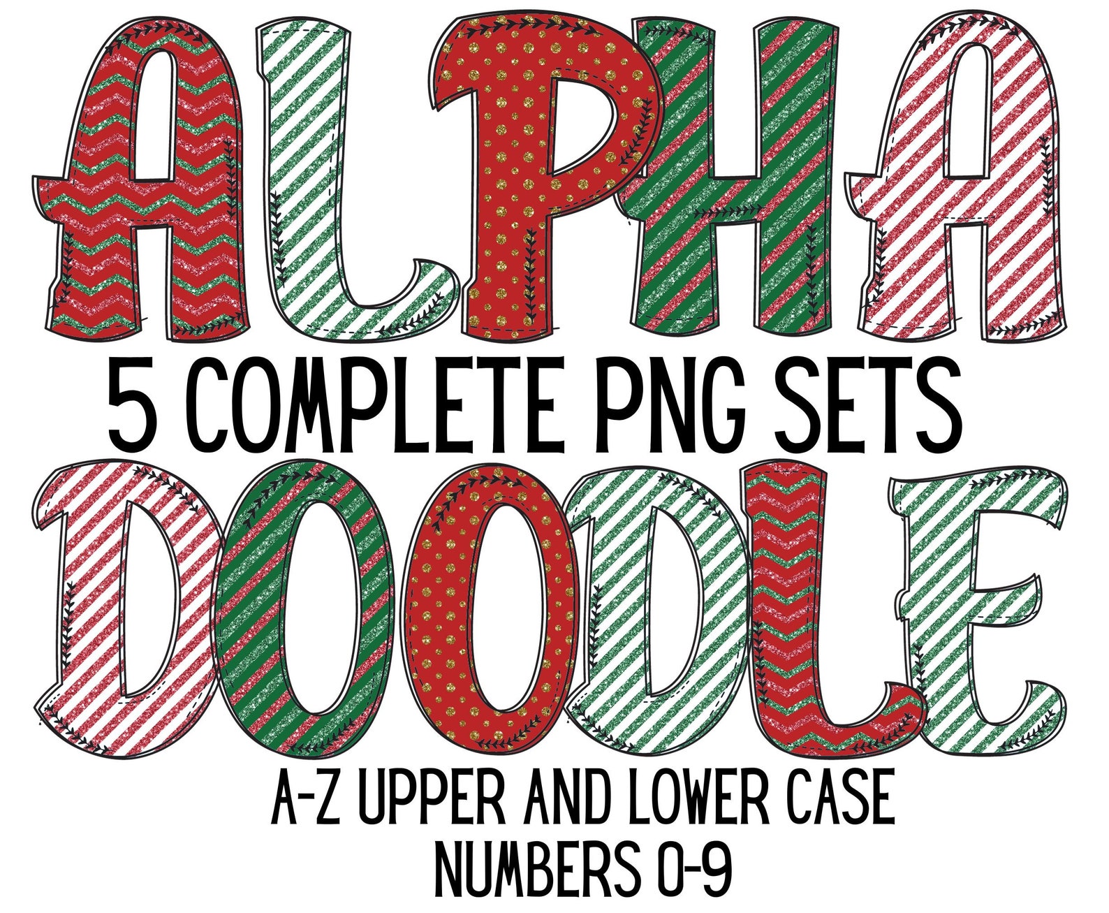Christmas Glitter Doodle Alphabet PNG, Christmas Letters for ...