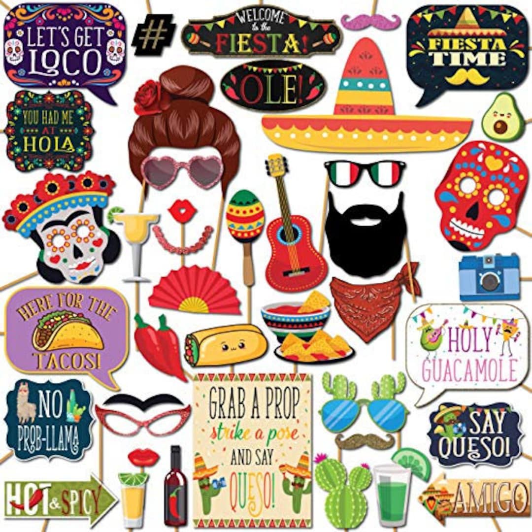 Fiesta and Cinco De Mayo Mexican Party Photo Booth Props 41 Pieces With ...