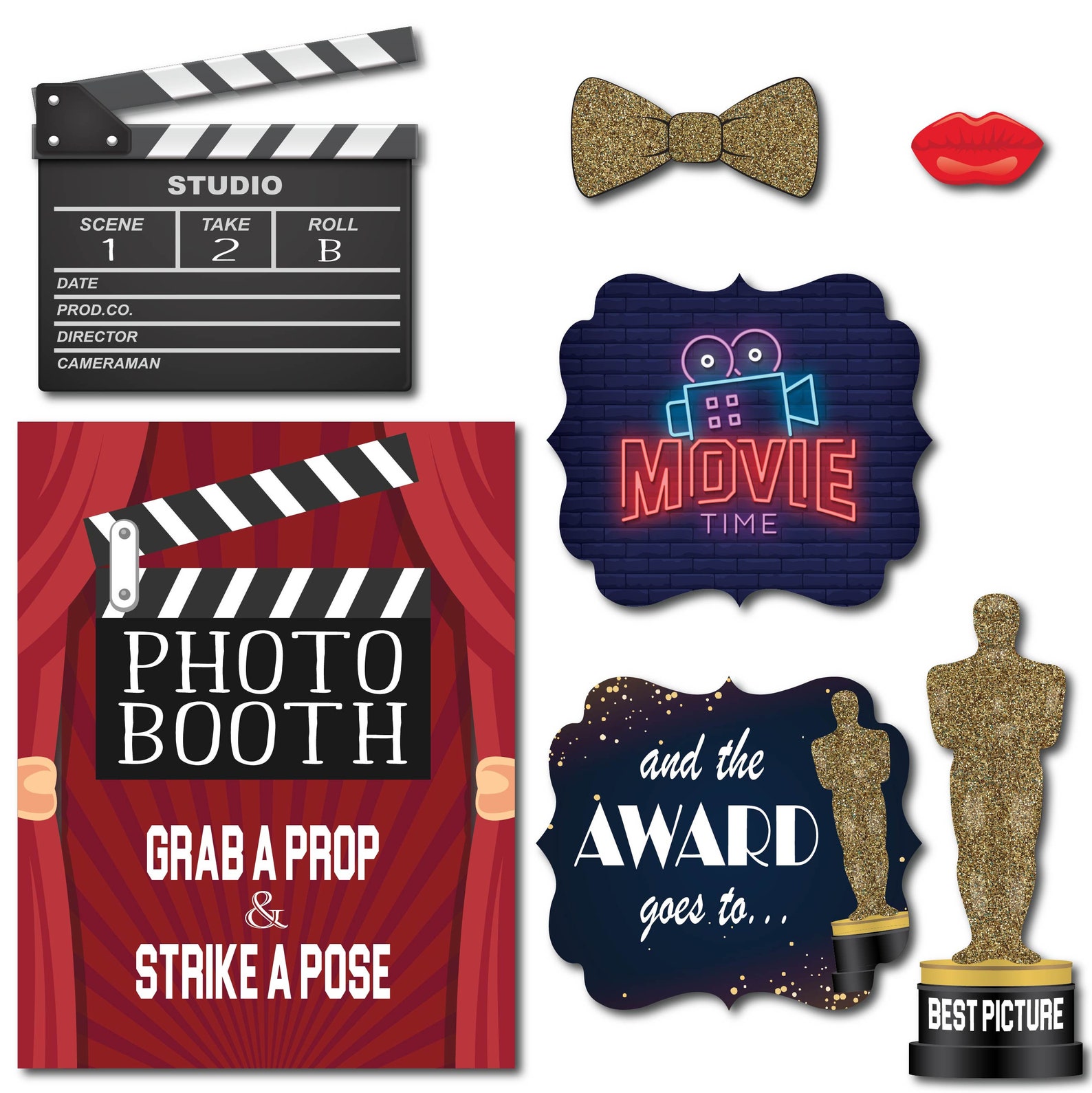 Hollywood Photo Booth Props 41 Pieces With Wooden Sticks and - Etsy