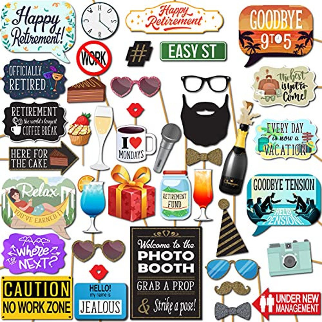 Retirement Photo Booth Props, 41 Pieces With Wooden Sticks and Strike a ...