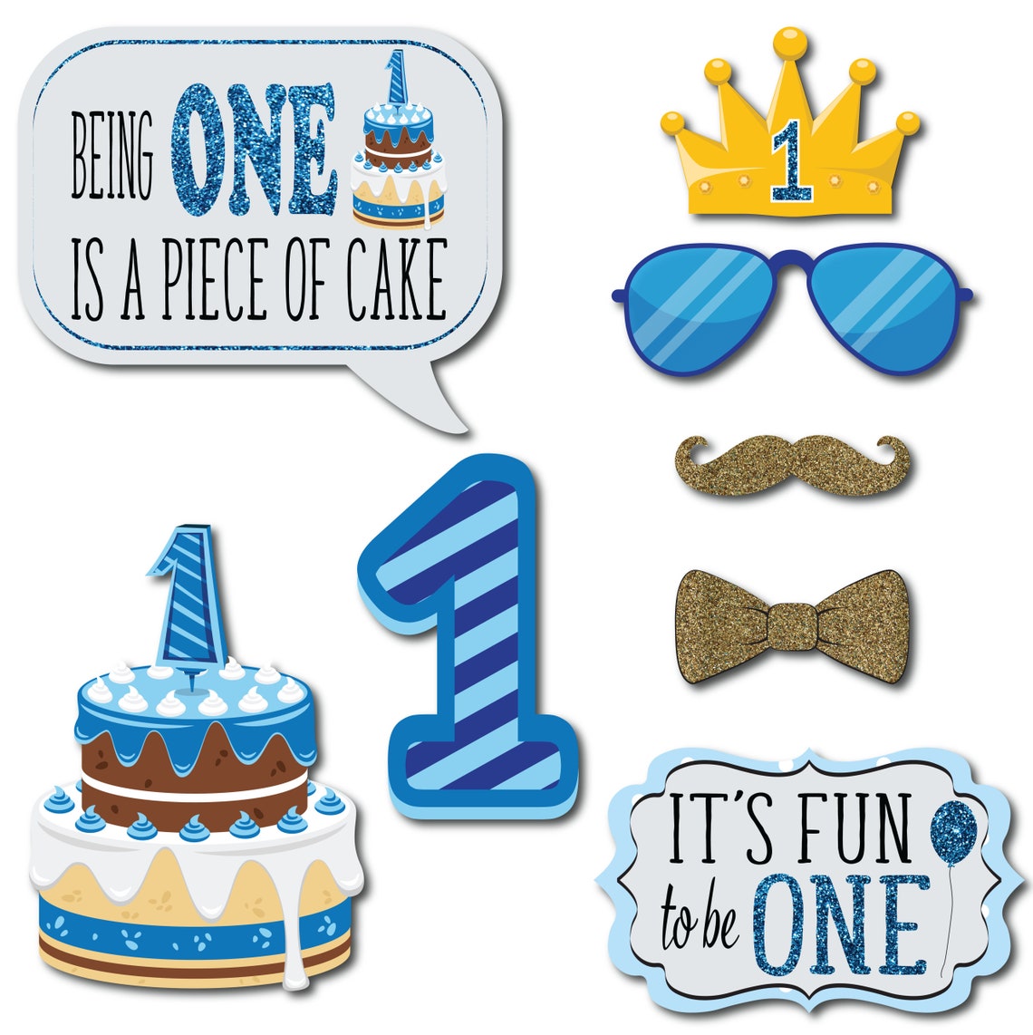 Boy 1st Birthday Photo Booth Props 41 Pieces With Wooden - Etsy