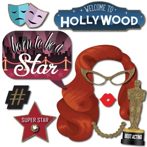 Hollywood Photo Booth Props, 41 Pieces With Wooden Sticks and Strike a ...