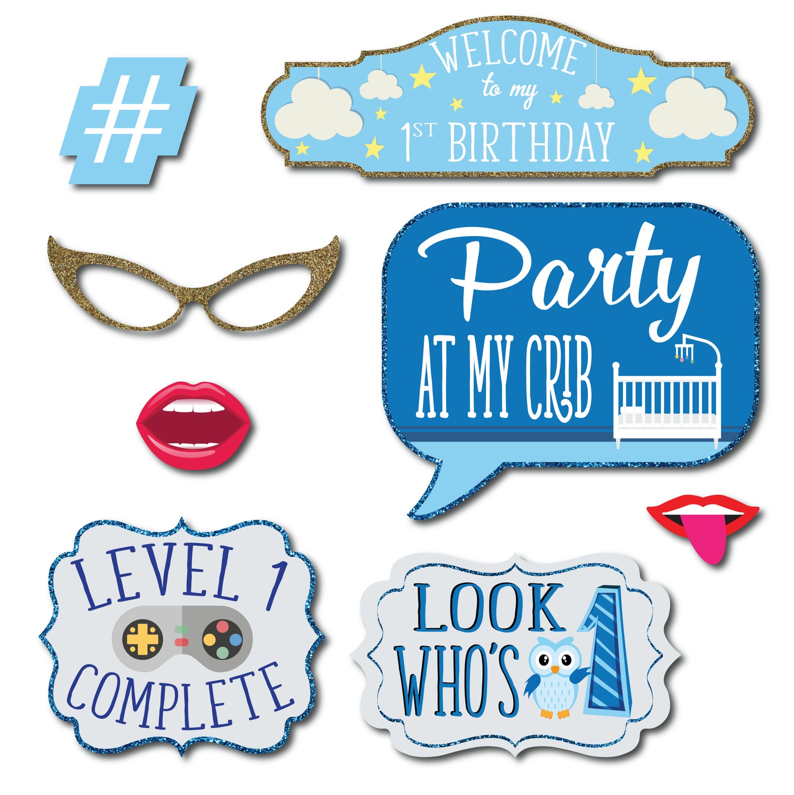 Boy 1st Birthday Photo Booth Props 41 Pieces With Wooden - Etsy