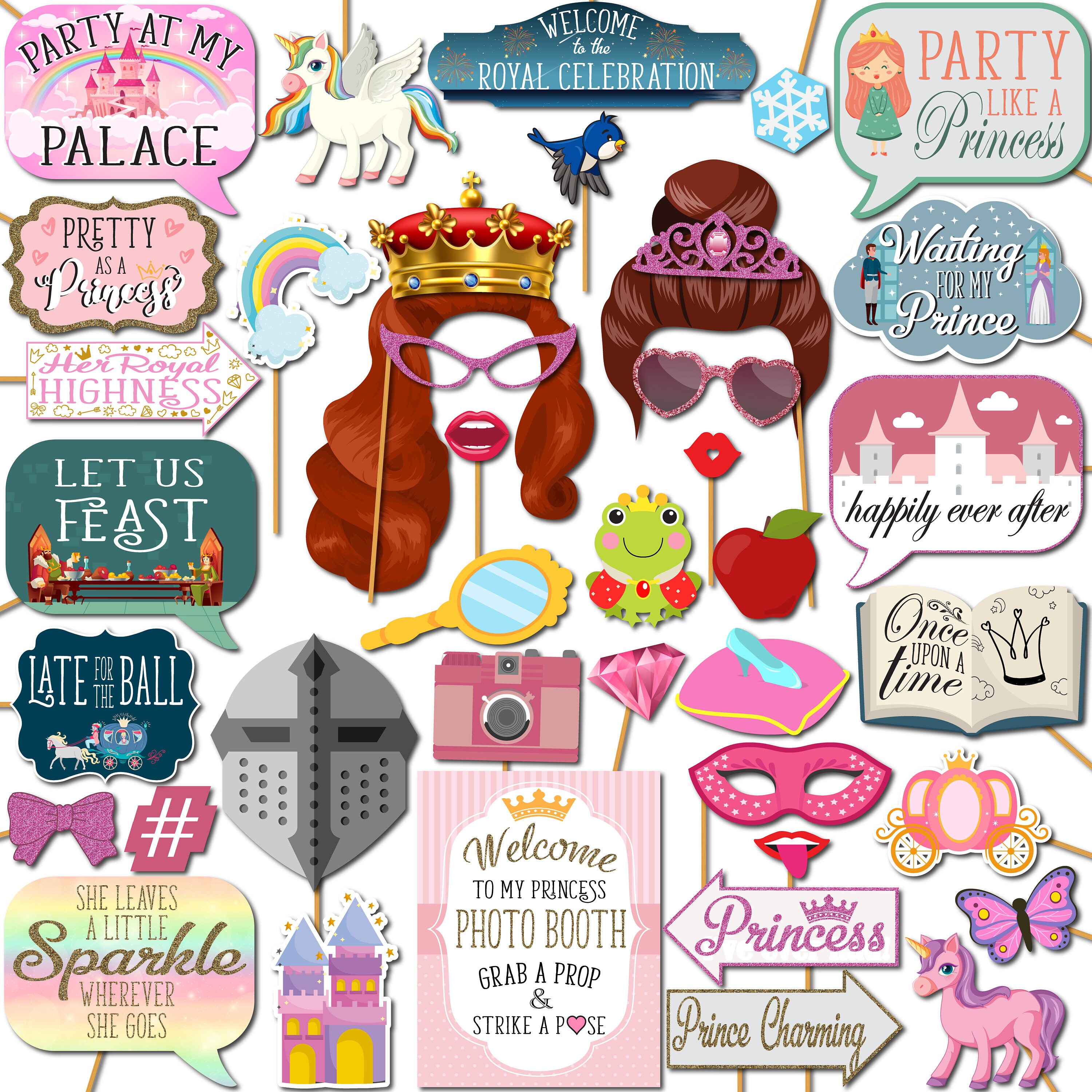 Princess Photo Booth Props 41 Pieces with Wooden Sticks and | Etsy