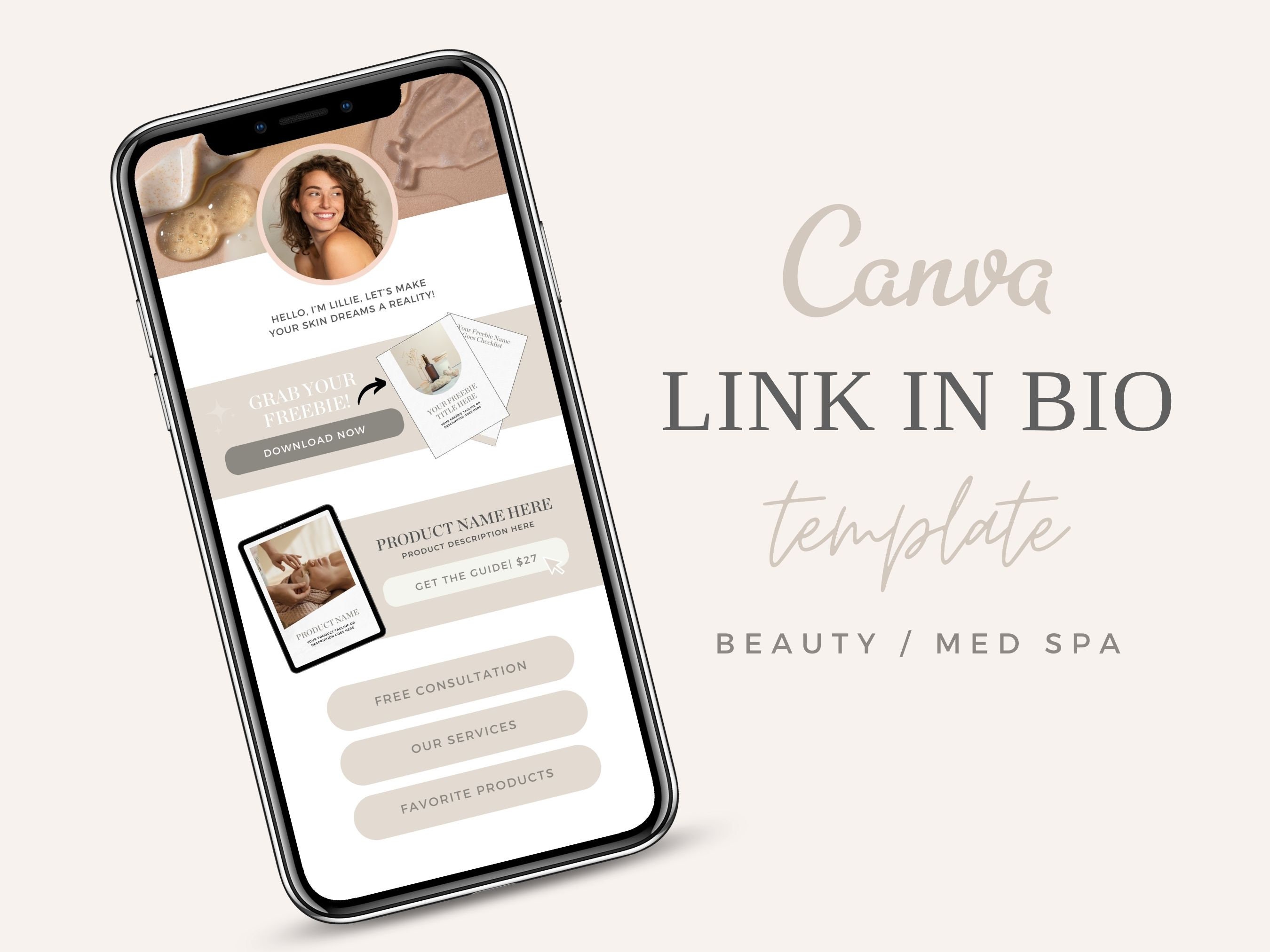 Canva Link in Bio Template: Medspa & Esthetician Landing Page - Etsy