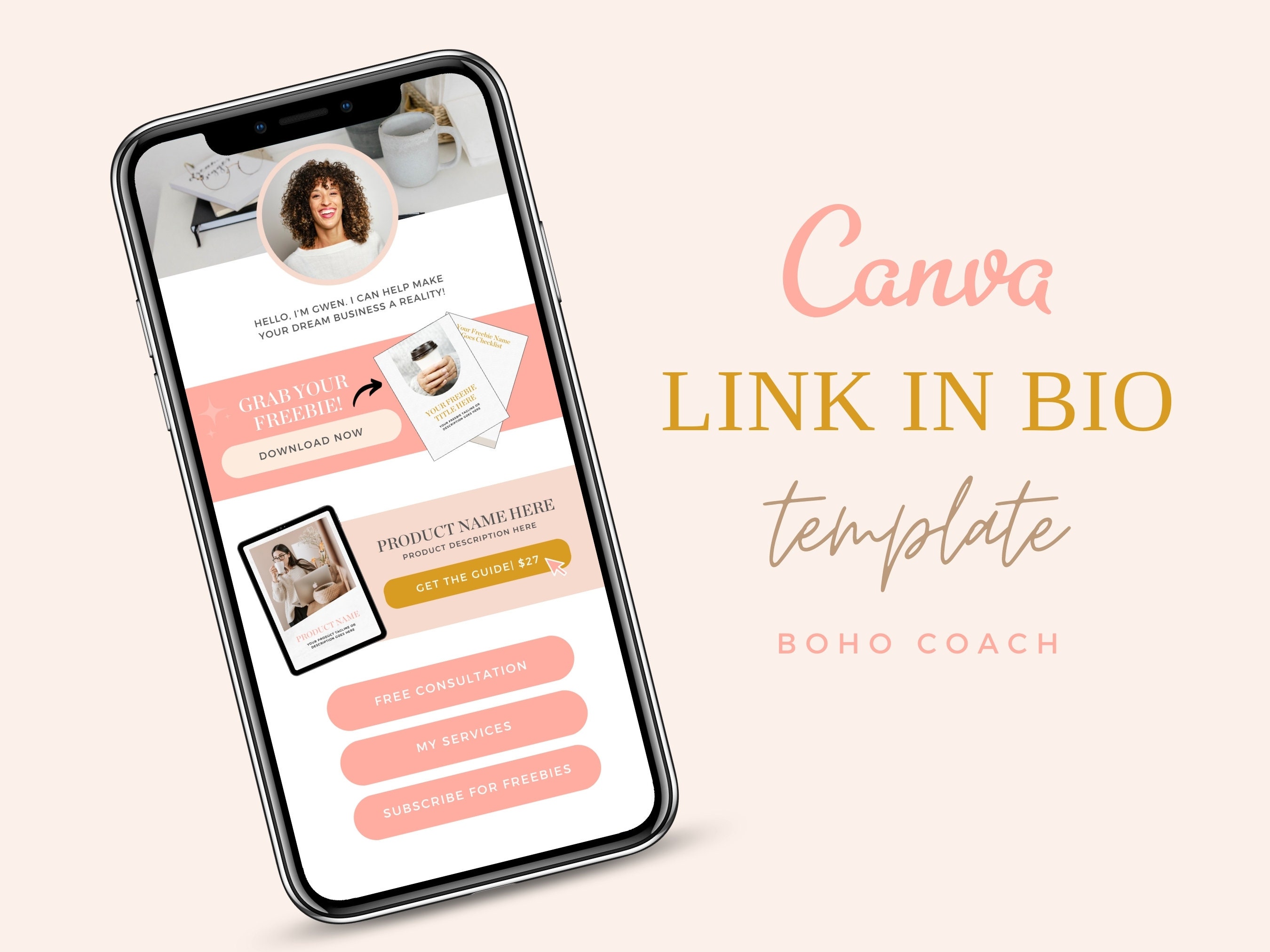 Link in Bio Template, Landing Page, Instagram Bio Link, Canva Link in ...