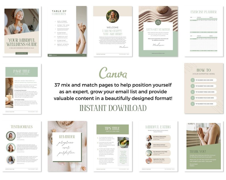 Sage Green Wellness Fitness Ebook Canva Template: Aesthetic Workout ...