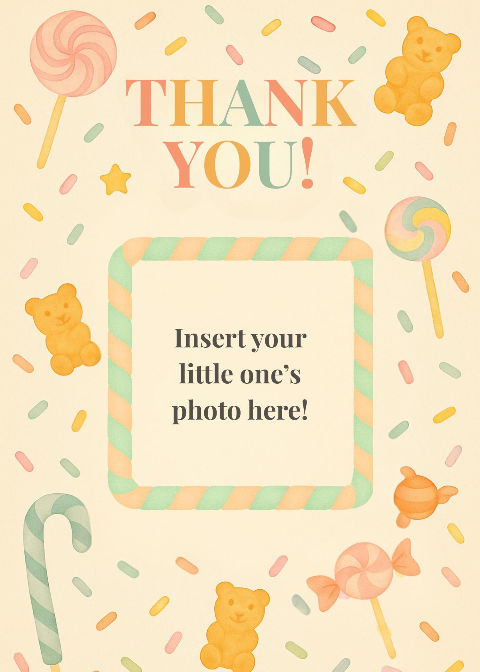 Two Sweet Birthday Thank You Card | Girl Candy Themed Thank You Note ...