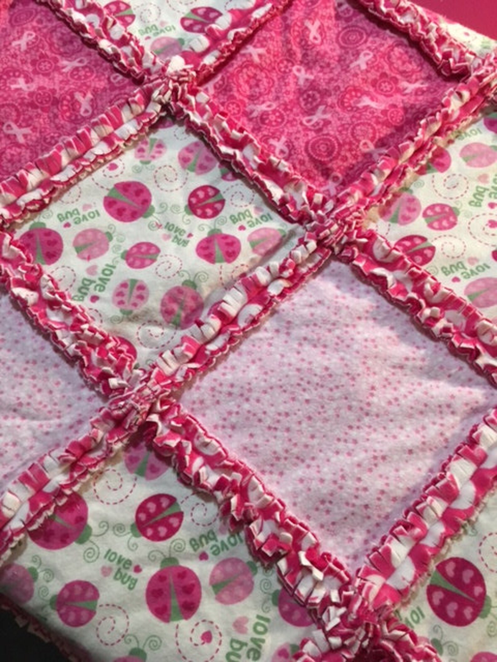 Handmade Rag Patchwork Quilt for Breast Cancer Awareness, 51 X 51 by ...
