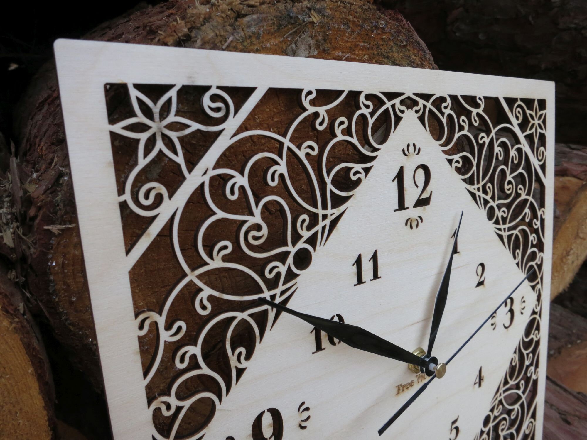 Square Filigree Wooden Wall Clock Silent Sweep Natural | Etsy