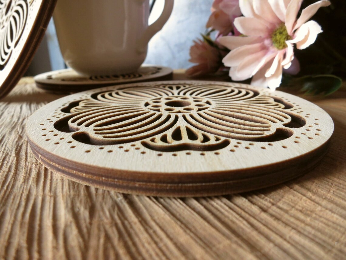 3D Wooden Flower Coasters Double-leyered Filigree Openwork - Etsy
