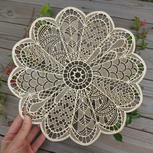 Zentangle Wooden Mandala Flower: Filigree Rosette Trivet, Wall Art - Etsy