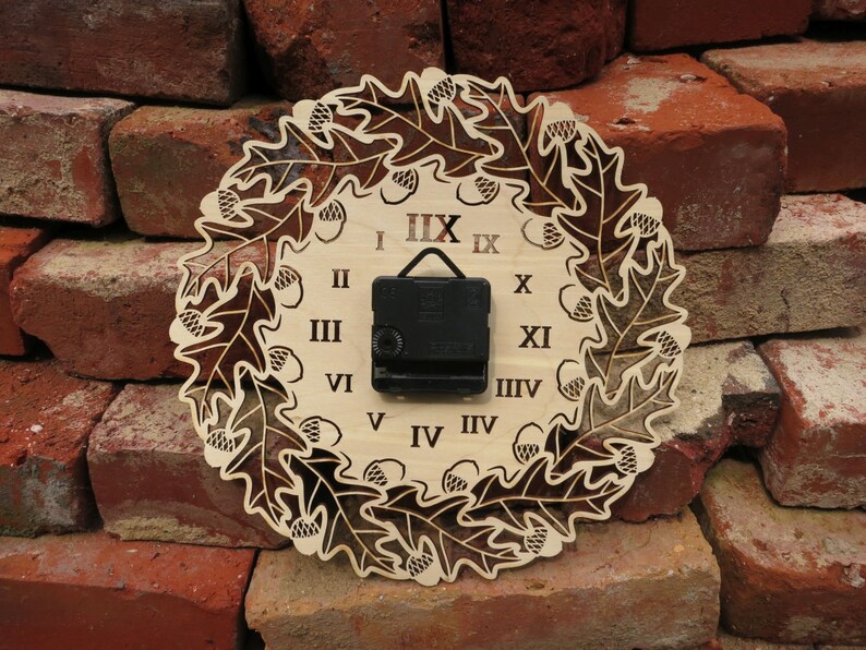 Oak Wreath Filigree Wall Clock Wooden Acorn Hanging Art | Etsy