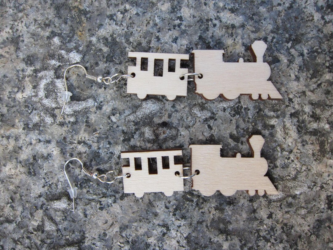 Steam Train Earrings: Laser Cut Birch Wood, Steampunk Railway Gift - Etsy