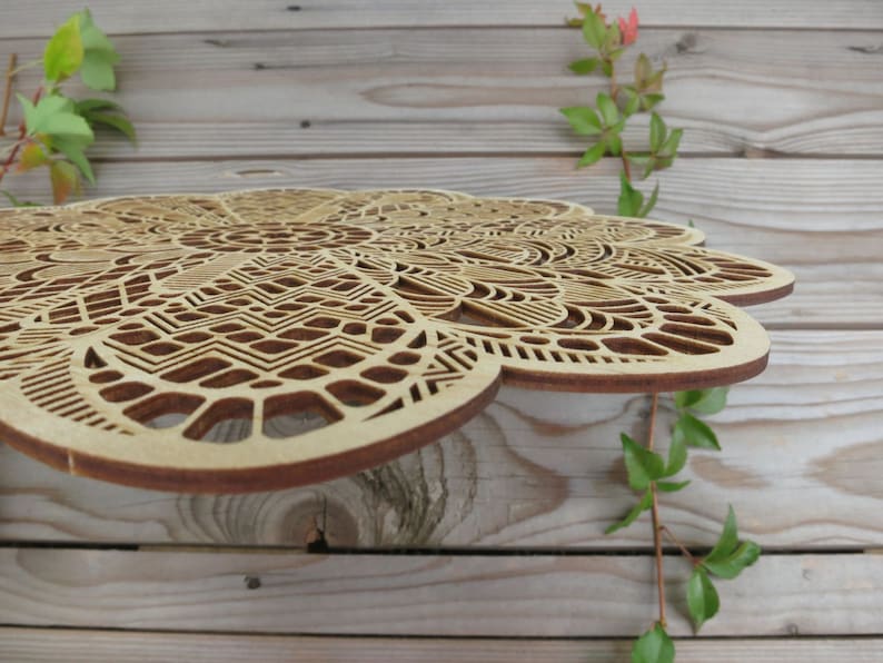Zentangle Wooden Mandala Flower: Filigree Rosette Trivet, Wall Art - Etsy