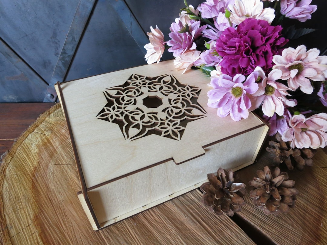 Wooden Lace Jewelry Box, Filigree Flower Keepsake Gift Memories Natural ...