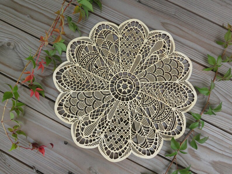 Zentangle Wooden Mandala Flower: Filigree Rosette Trivet, Wall Art - Etsy